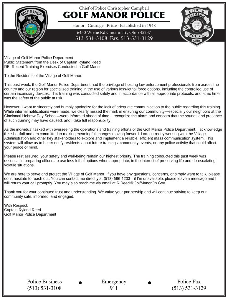A Community Message From the Golf Manor Police Department – Golf Manor